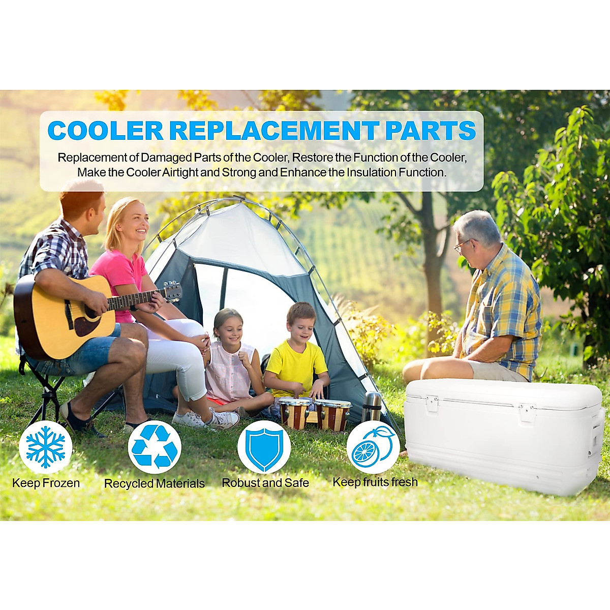 Cooler Replacement Parts Kit, Ice Chest Plastic Hinges, Latch Posts, and Screws, Threaded, and Triple-Snap Drain Plug. The best option for repairing and replacing multiple cooler parts.