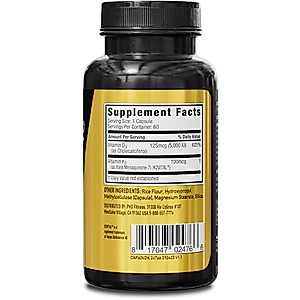 JYM D3 + K2 with 5000iu D3 & 100mcg of Vitamin K2 as MK-7, Bone, Cardiovascular + Immune Health for Men & Women, Softgel