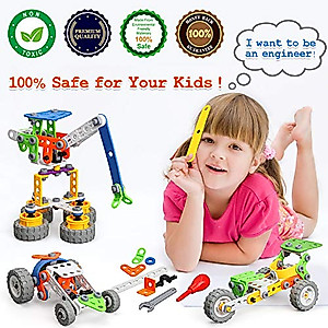 MOONTOY 175 Pieces Building Blocks STEM Toys for 4 5 6 7 8+ Year Old Boys Erector Sets Kits Building Toys for Kids Age 4-8 6-8 5-7 8-10 Creative Learning Game Engineering Stem Projects Activities Gift