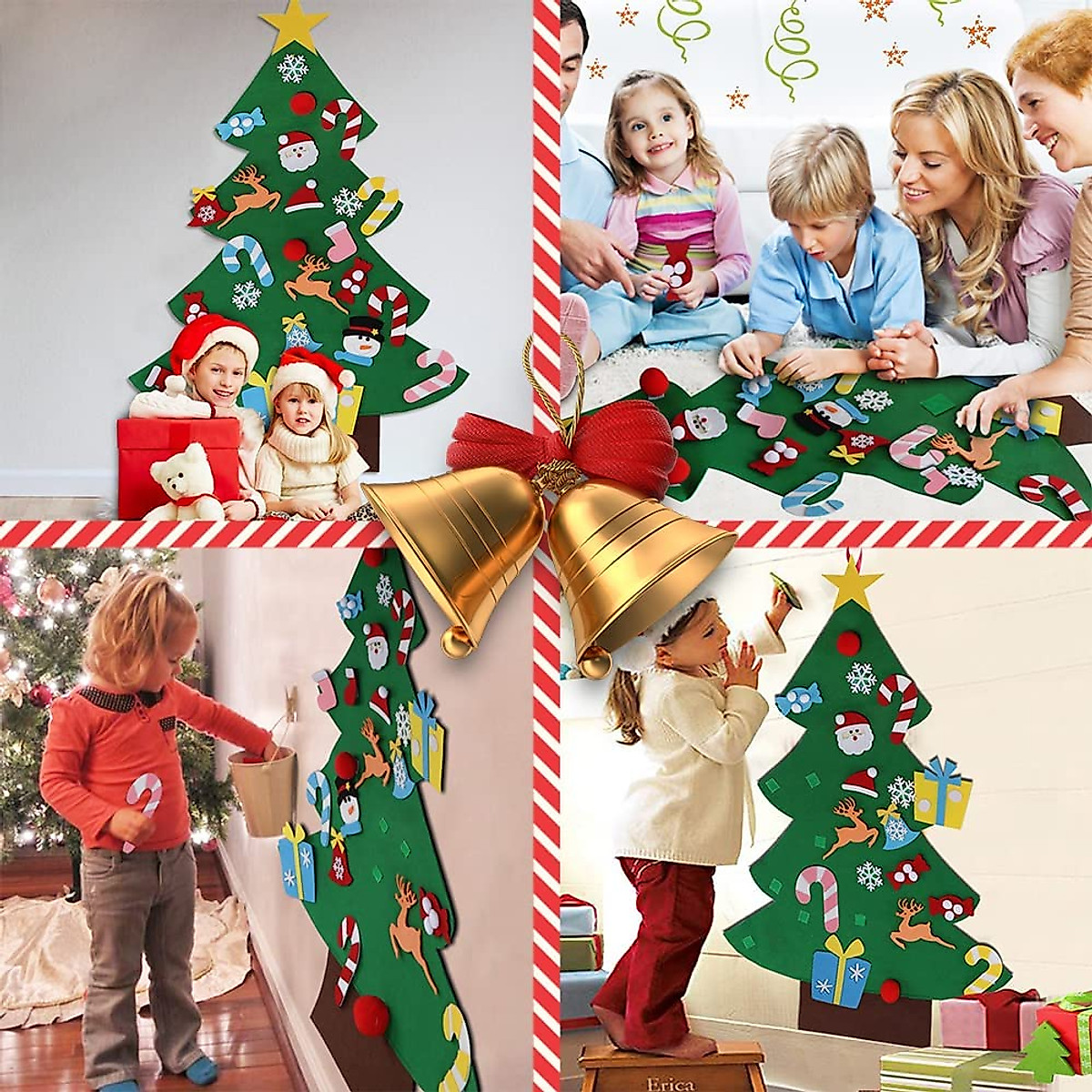 DIY Felt Christmas Tree Set, Felt Christmas Tree for Toddlers Kids with Led String Light, 3.2ft Wall Hanging DIY Christmas Tree with Detachable Ornaments Home (A-with Light)