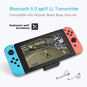 FreePro Bluetooth 5.0 aptX Low Latency Transmitter Adapter for Nintendo Switch & Switch Lite, PD Fast Charging with Dual Audio Streaming