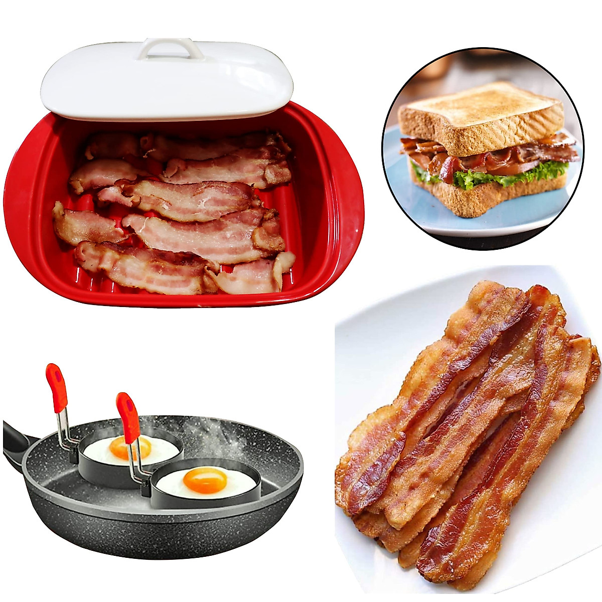 ZFJ Ceramic Microwave Bacon Maker with Lid-Bacon Tray for Microwave Cooking-Make Crispy Bacon in few Minutes
