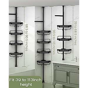 ALLZONE Rustproof Shower Caddy Corner for Bathroom,Bathtub Storage Organizer for Shampoo Accessories,4-Tier Adjustable Shelves with Tension Pole,56 to 114 Inch, Black
