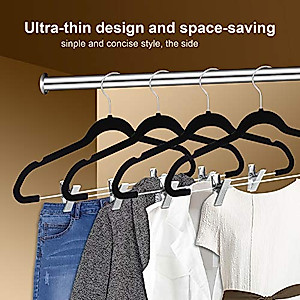 TIMMY Velver Hangers with Clips (20 Pack) Hangers Non Slip Velvet Clothes Hangers,Ultra Thin Pants Hangers,Skirt Hangers with 360°Swivel Hooks(Black)