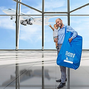 Gate Check PRO XL Double Stroller Bag for Airplane Travel | Extra Large & Ultra Durable Cover | Padded Adjustable Backpack Shoulder Straps | Easy Carrying - Blue