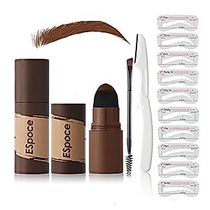 ESPOCE Eyebrow Stamp Stencil Kit Long-Lasting 10 Eyebrow Stencils Brow Stamp and Shaping Kit, Dark Brown