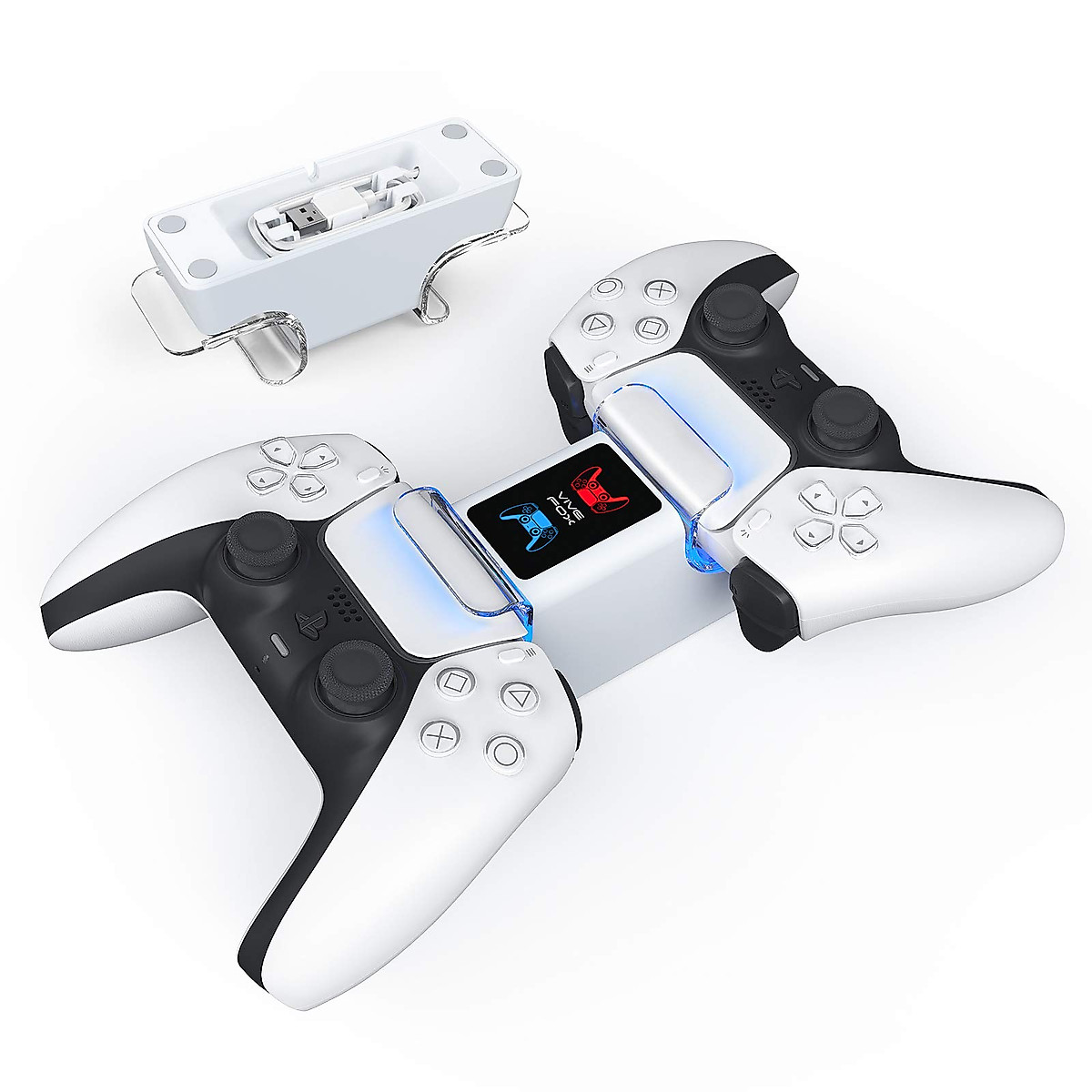 Vivefox Upgraded PS5 Controller Charger, Dual Charging Dock Station for Playstation 5 PS5 Controller with 5V/1.2A Fast Charging Cable, Playstation 5 Charging Station with LED Indicator