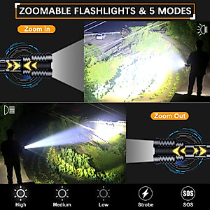 Super Bright Led Rechargeable Flashlight 2000000 High Lumens,Tactical High Powered Flashlight,Bright Flashlights With 5 Light Modes,Zoomable,IP67 Waterproof Powerful Flashlights For Camping Home (A8)