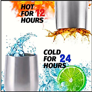 DAISY'S FINDINGS 12 oz Tumbler With Lid And Straw - Stainless Steel & Leak-Proof Tumbler for Hot & Cold Drinks - Insulated Cups for Wine, Coffee, Champaign & More - Silver