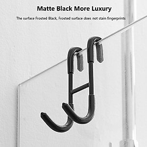BATHLAVISH Shower Door Hooks,304 Stainless Steel Towel Hooks,Over Door Hooks for Bathroom,Drilling-Free Hanger Matte Black Shower Hooks - 2 Pack
