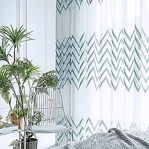 HooHero Nordic Kids Baby 54 Wide Sheer Curtains Window Decor Drape Fabic Voile Zig Zag Embroidery Drapes
