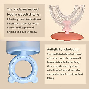 COLOROUND 2 Pack Kids U Shaped Toothbrush for Toddlers Age 2-6, Silicone Baby Toothbrush with Storage Cup, Baby Manual Training Toothbrush 360° Oral Teeth Care for Children