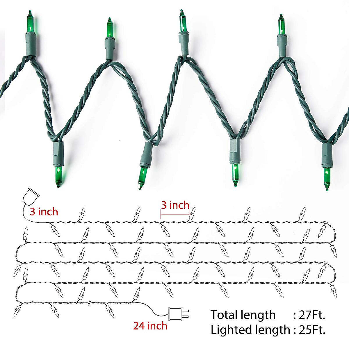 Minetom St. Patrick's Day Mini String Lights, 100 Count 27 Feet Detachable Incandescent Bulb Waterproof Green Fairy Lights Plug in for Indoor Outdoor Party Patio Christmas Decoration, Green Wire