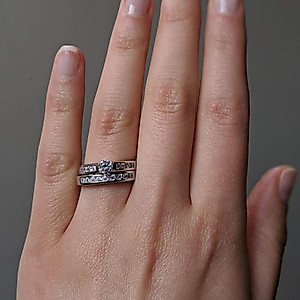 TwoBirch Vintage Bridal Set with 18k White Gold Plating over Solid Sterling Silver with AAA+ Cubic Zirconia (Size 5)