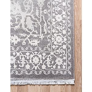 Unique Loom Traditional Classic Intricate Design with Distressed Vintage Detail, Area Rug, 5 ft x 8 ft, Gray/Ivory