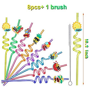 Hawaii Beach Summer Theme Party Favors Straws for Birthday Party Supplies with Cleaning Brush (8pcs)