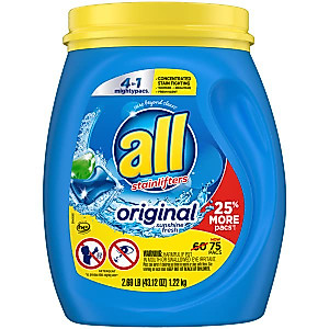 all with Stainlifters Original Mighty Pacs Laundry Detergent Pacs, 4 in 1 Stainlifters, One Tub, 75 Count