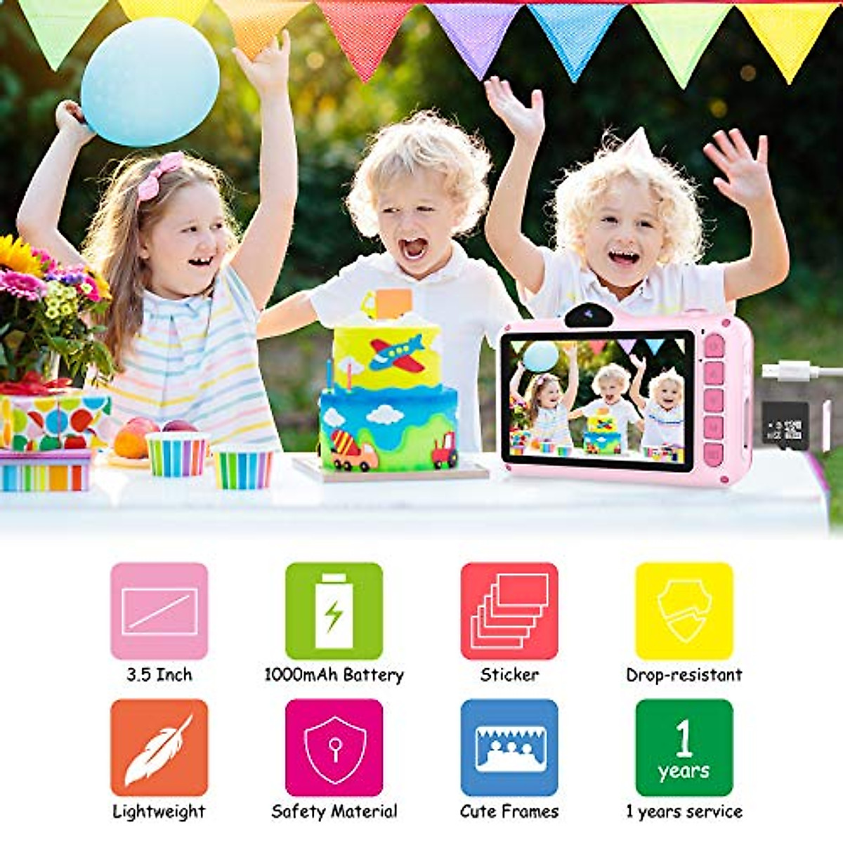 Coolwill Kids Camera for Girls and Boys, 12MP Kids Digital Camera with 3.5'' Large Screen & 8X Digital Zoom, Children's Birthday Gifts Camera for Kids Age 3 4 5 6 7 8 9 10 with 32G TF Card