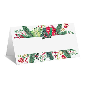 Place Cards for Christmas Party, Editable Name Place Cards, Seating Place Cards for Tables, Tent Style Cards for Wedding, Dinner Party or Any Occasion, Easy Folding, Pack of 25 Escort Cards(A02)