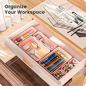 A-LuGei 【28PCS】 Drawer Organizer, Bathroom Organizers and Storage, Makeup organizer, Desk drawer organizer, Storage Bins for Kitchen Office Bedroom Vanity Jewelry Pantry Garage（3Size）
