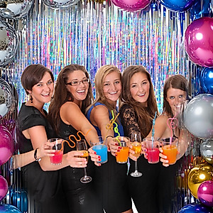 4 Packs Silver Foil Fringe Curtain, Silver Glitter Metallic Tinsel Backdrop for Birthday, Wedding, Baby Shower, 70s 80s 90s Theme Disco Party, Bachelorette Party, Iridescent Party Decorations Supplies