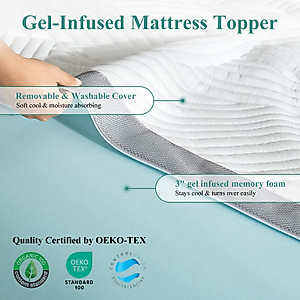 Ivellow Memory Foam Mattress Topper Queen Size Cooling 3 Inch Gel Mattress Pad Cover with 8"-21" Deep Pocket for Back Pain Queen