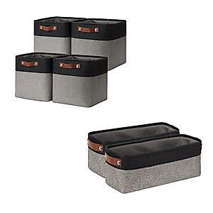 DULLEMELO Collapsible Bundle Baskets 4 Cube Baskets 11"x11"x11" + 2 Narrow Baskets 15"x6"x5.5"（Black&Grey)