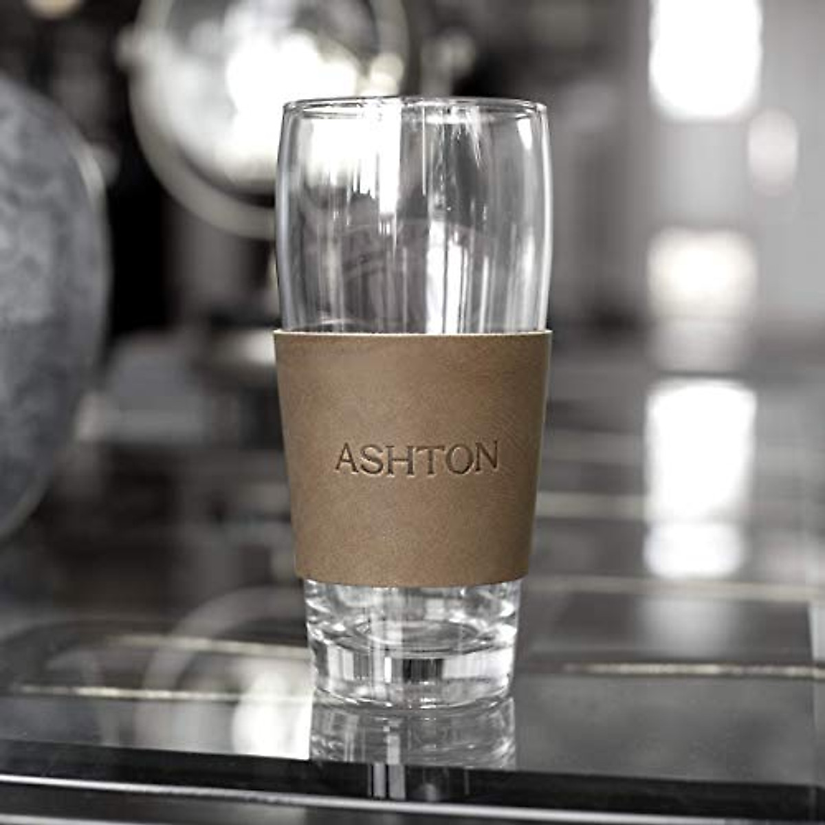 Custom Leather Pint Glass Sleeve. Monogrammed Wedding Gift.