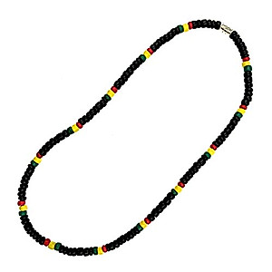 PDTXCLS Rasta Wooden Coconut Bead Reggae Beach 18" Necklace Soho Coco Shell Surfer Necklaces - 8mm