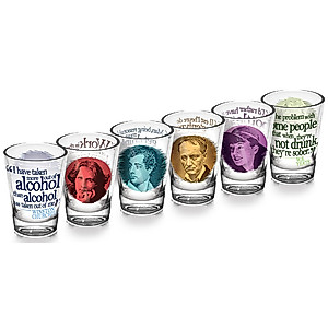 The Unemployed Philosophers Guild Great Drinkers Shot Glasses, Red/Blue/Yellow/Purple/Green/Grey (6-Piece)