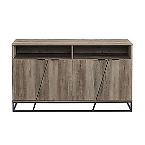 Walker Edison Angled Door Cabinet-Sideboard-Buffet with Open Shelf Storage, 58, Grey Wash