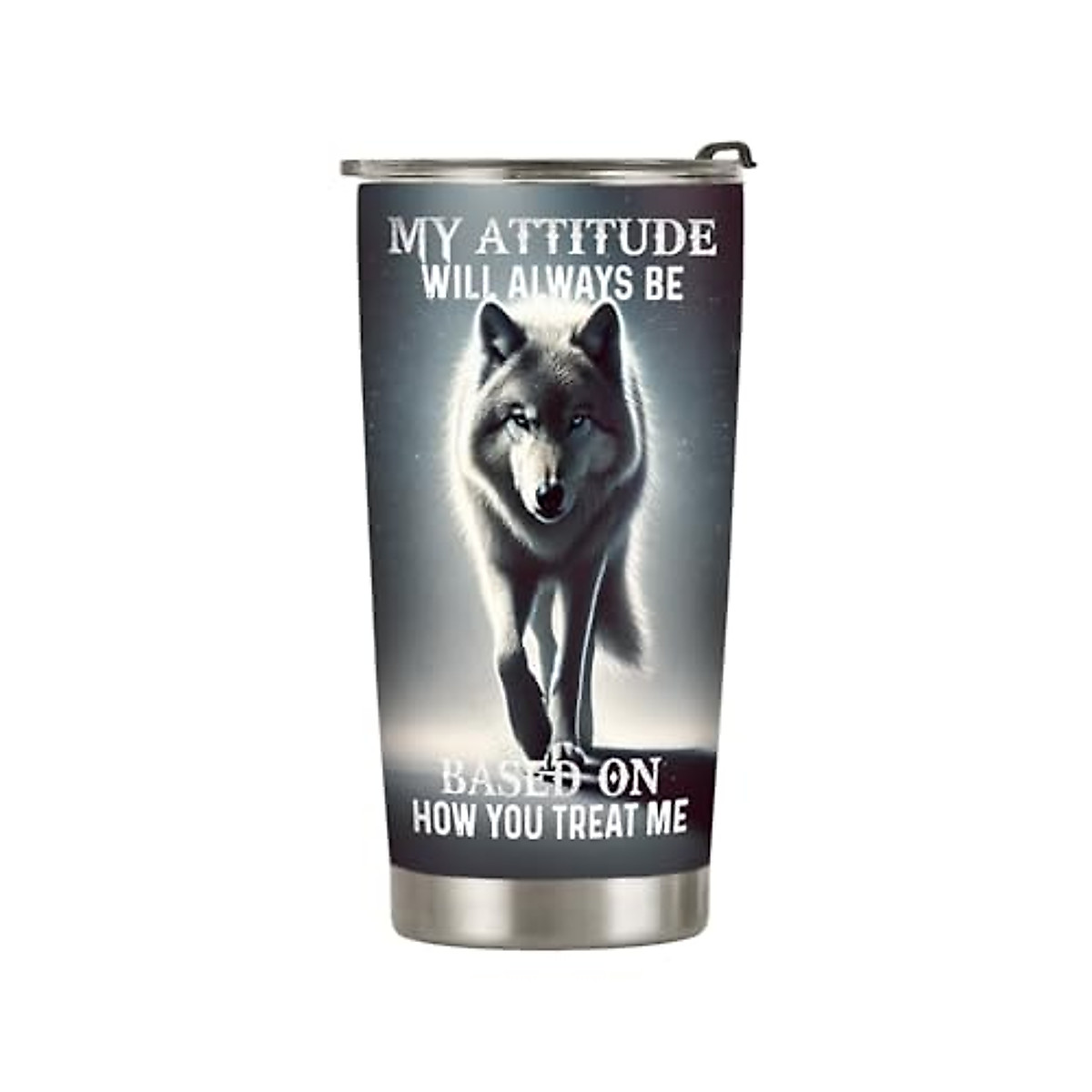 20oz Wolf Tumbler, Wolves Attitude Gifts for Wolf Lovers, Coffee Thermos for Men, Women, Stainless Steel Double Wall Vacuum Insulated Coffee Mug, Travel Cup with Lid - A