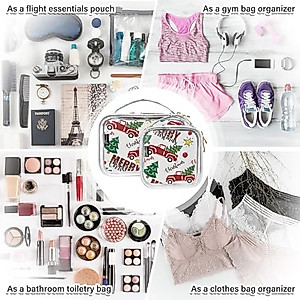 RunningBear Cartoon Christmas Truck Tree Clear Toiletry Bag 2 Pcs Cosmetic Bag Makeup Bag Travel Storage Pouch Set with Handle for Men Women Cosmetics Toiletries Travel Accessories