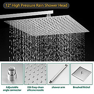 Hoimpro Shower System set with 12 Inch Bathroom Rain Mixer Shower Head and Handheld Wall Mounted, Rainfall Shower Faucet Fixture Combo with High Pressure 2 in 1 Handheld Showerhead, Brushed Nickel