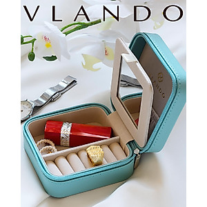 Vlando Small Travel Jewelry Box Organizer Display Storage Case for Rings Earrings Necklace (Blue)