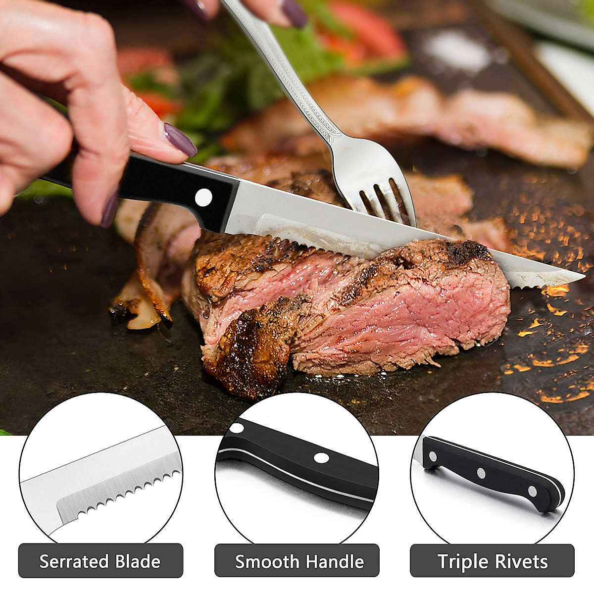 LIANYU 48-Piece Silverware Set with Steak Knives, Stainless Steel Flatware Cutlery Set for 8, Fancy Eating Utensils Tableware, Dishwasher Safe, Mirror Finish