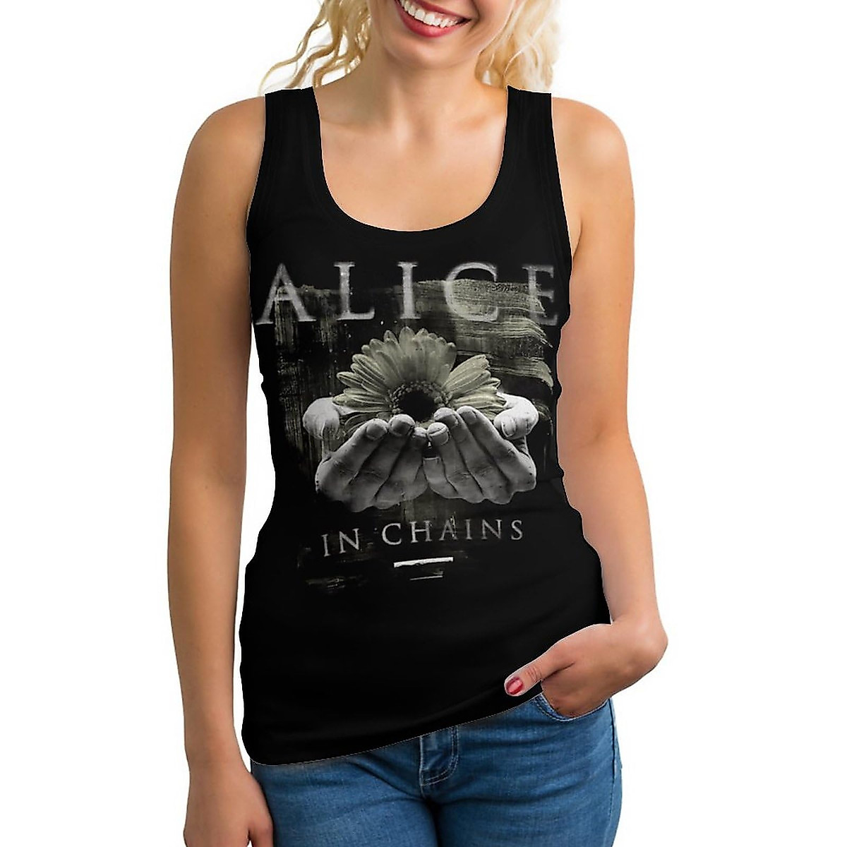 American Rock Alice Music in Chains Band Workout Tank Tops for Women,Women's Hawaiian Quick Dry Cool Sports Crewneck Sleeveless Undershirts Racerback Tank Tops Vest for Women XL White