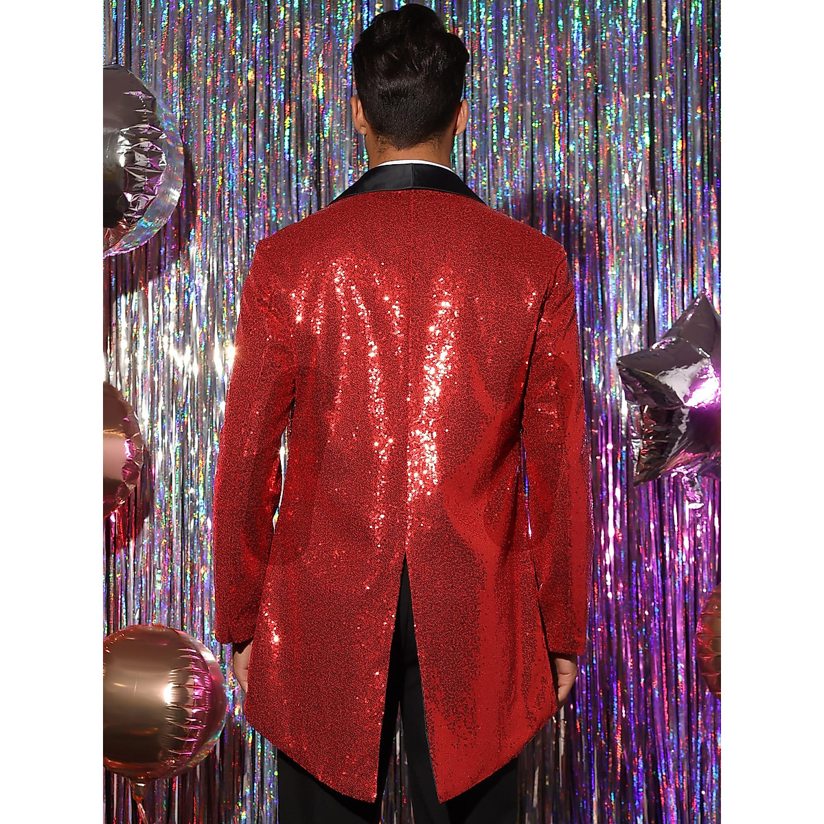 Lars Amadeus Red Sequin Tailcoat for Men's Shawl Lapel Shiny Sparkly Party Disco Wedding Tuxedo 3X-Large