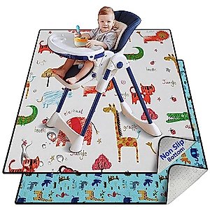2-Pack Baby Splat Mat for Under High Chair,50” x 50” ASKIZ Splash Mat, Waterproof and Washable Spill Mat for Kids, Anti-Slip Floor Square Playtime Mats for Under Toddler Table