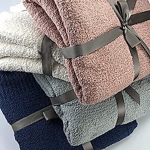 Knit Throw Blanket Super Soft Warm Blanket for Couch Lightweight Fluffy Blanket for Bed Sofa 50x60 Inches Cream