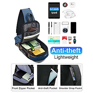 Geanbun Anti-Theft Sling Bag USB Shoulder Bag Crossbody Backpack Waterproof Chest Daypack Lightweight(Blue)