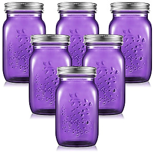 Yinder 6 Pack 32 oz Mason Jars with Lids Wide Mouth Colored Canning Jars Glass Container for Storage Canning Fermenting Pickling DIY Crafts Decoration Dishwasher Not Allowed (Purple)