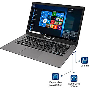 HYUNDAI 14" Notebook 4GB RAM, 128GB SSD, Windows 10 Pro Laptop, Intel Celeron N4020, 14.1" Inch IPS Display, Expandable Storage, WiFi & Bluetooth - Grey