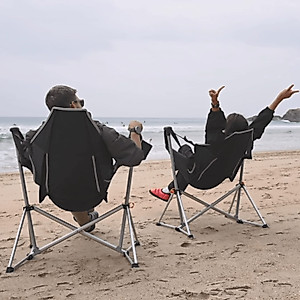 KingCamp Hammock Camping Chair Folding Rocking Chair Heavy Duty Portable Swing Recliner Chair with Pillow for Outdoor Lawn Backyard Picnic, Black