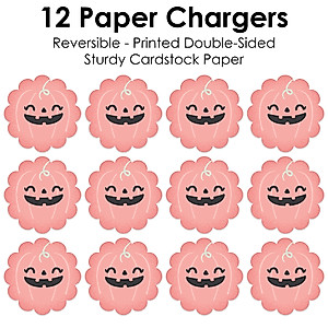 Big Dot of Happiness Pastel Halloween - Pink Pumpkin Party Round Table Decorations - Paper Chargers - Place Setting For 12