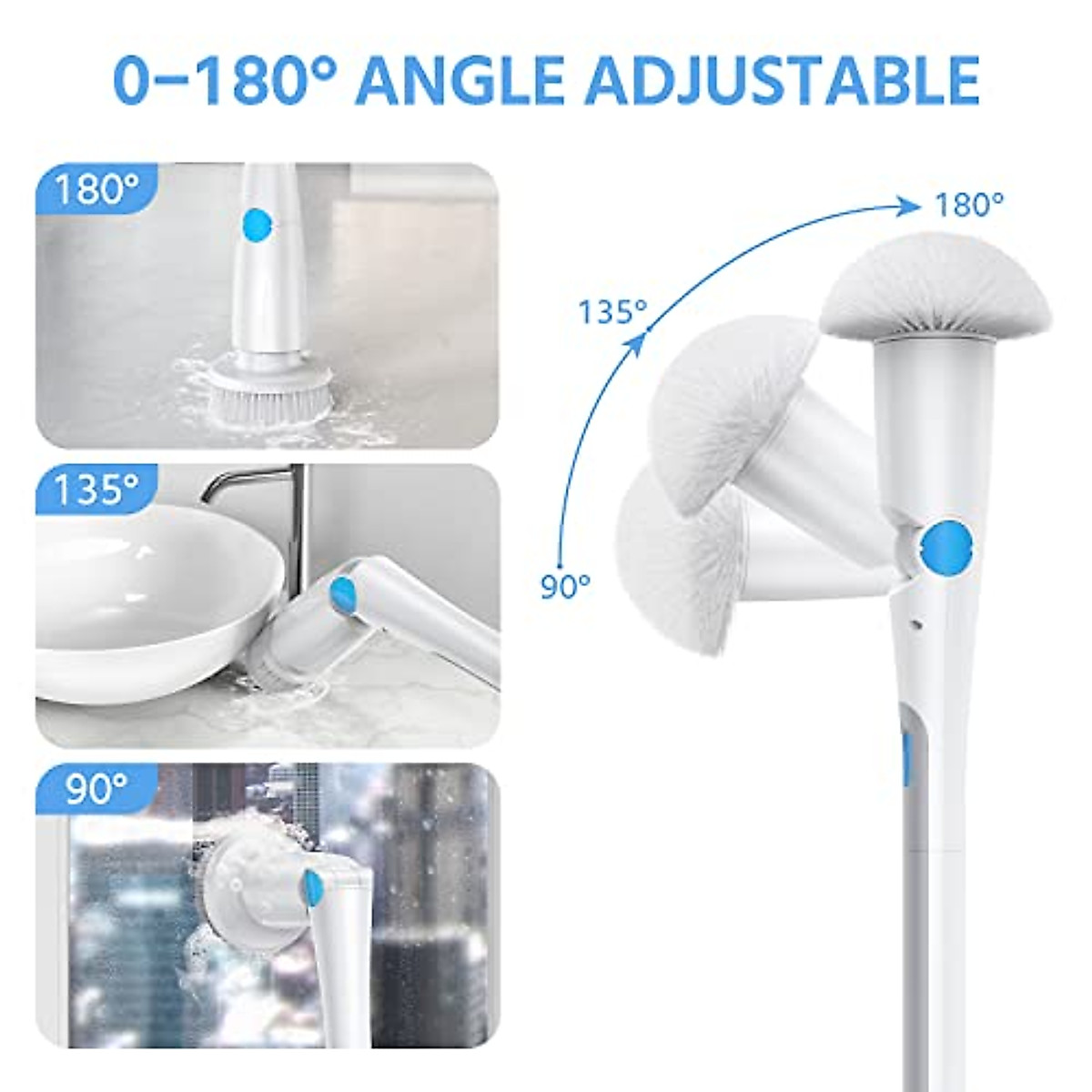 Electric Spin Scrubber, AKKTOL Cordless Cleaning Brush Up to 300RPM, 6 Replaceable Waterproof Brush Heads and Extension Arm, 1.5H Runtime Power Shower Scrubber for Bathroom, Tub, Tile, Floor, Wall