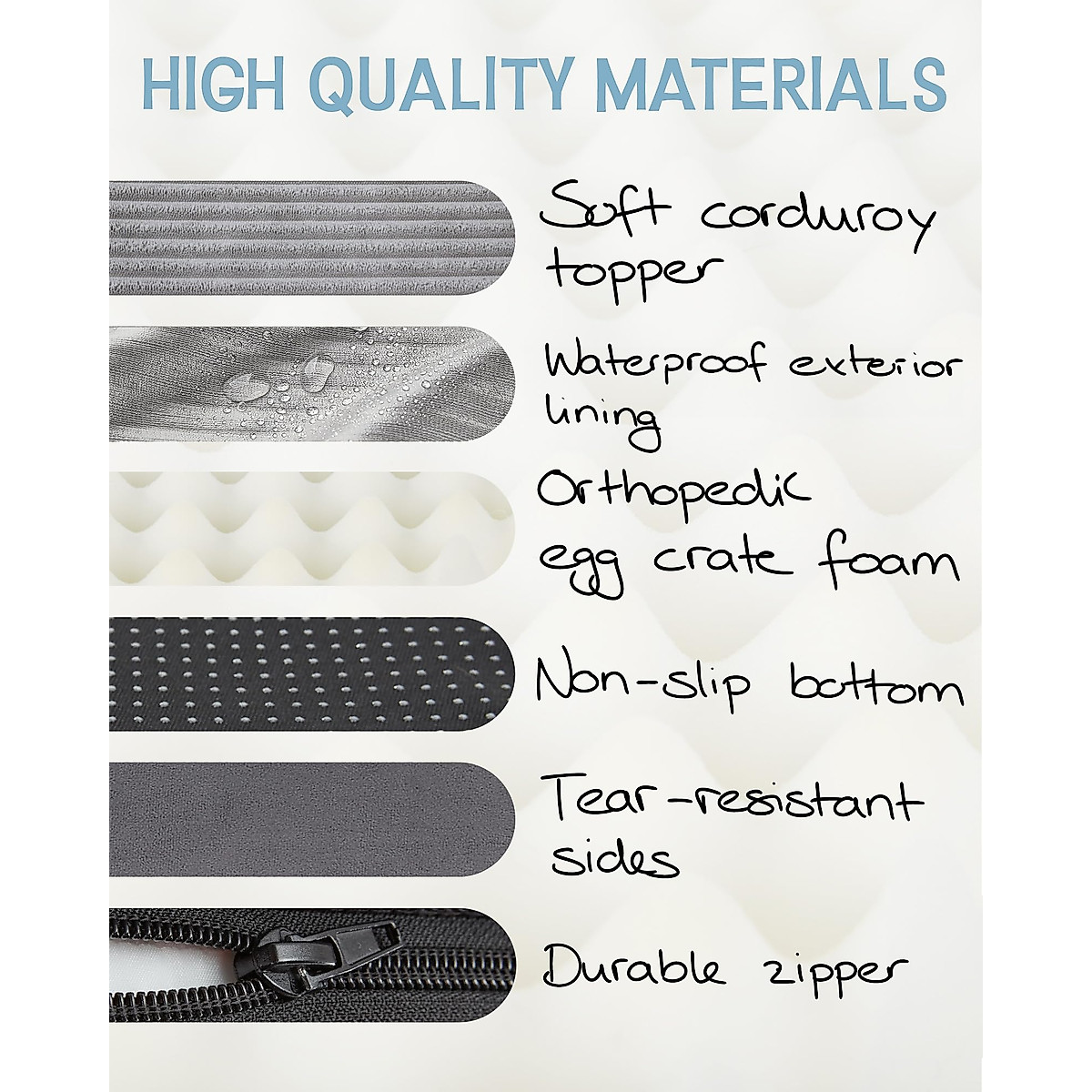 OhGeni 35 Inch Orthopedic Waterproof & Machine Washable Dog Bed with Egg Crate Foam Support, Non-Slip Bottom and Removable Pet Bed Cover for Extra Large, Large, Medium, Small Dogs (Gray)