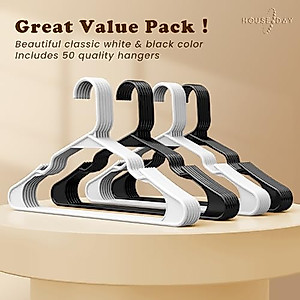 HOUSE DAY White Plastic Hangers 50 Pack, Plastic Clothes Hangers Space Saving, Sturdy Clothing Notched Hangers, Heavy Duty Coat Hangers for Closet, Laundry Hangers for Adult Coat, Suit, Shirt, Dress