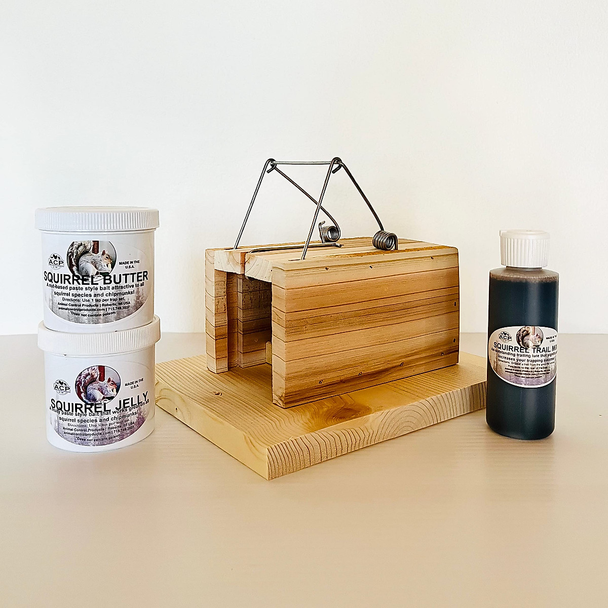 Squirrel Trapping Starter Kit for Squirrel/Chipmunk Removal in Homes Bird Feeders Attics | Little Killer Choker Style Animal Trap + Squirrel Butter + Jelly + Trail Mix Baits