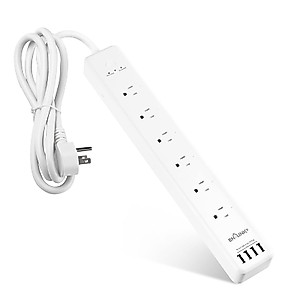 BN-LINK 8 Outlet Surge Protector with Mechanical Timer (4 Outlets Timed, 4 Outlets Always On),6.6FT Extension Cord Flat Plug, White Surge Protector Power Strip with 6AC Outlets 4 USB Ports